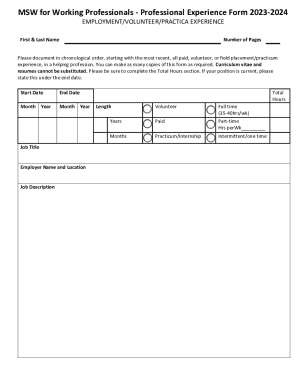Fillable Online Professional Experience Form 2023-2024 Fax Email Print ...