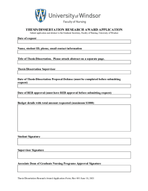 Fillable Online Thesis/Dissertation Research Award Application Form Fax Email Print - pdfFiller