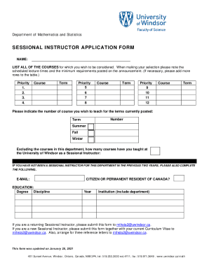 Fillable Online SESSIONAL INSTRUCTOR APPLICATION FORM Fax Email Print ...