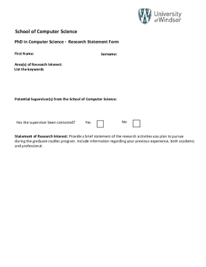 Fillable Online PhD Research Statement Form - School of Computer ...