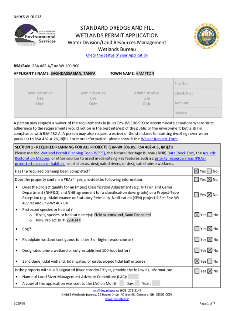 Fillable Online Standard Dredge and Fill Wetlands Permit Application ...