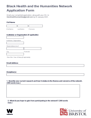 Fillable Online Black Health and the Humanities Network Application ...