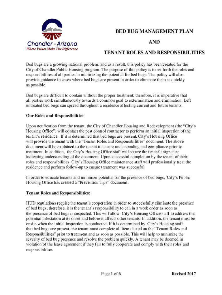 Fillable Online Bed Bug Management Plan and Tenant Roles and ... Fax ...