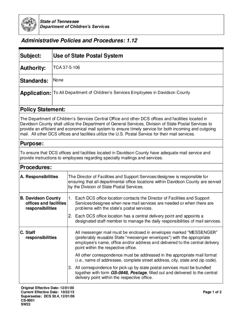 Fillable Online 1.12 Subject: Use of State Postal System Standards ...