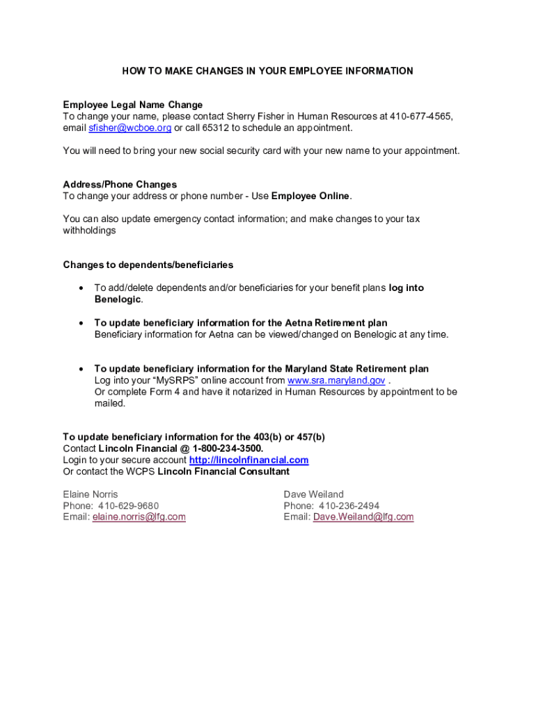 Fillable Online EMPLOYEE NAME AND/OR ADDRESS CHANGE FORM Fax Email ...