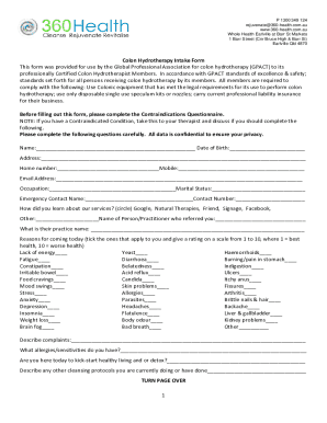 Fillable Online Colon Hydrotherapy Intake Form Fax Email Print - pdfFiller