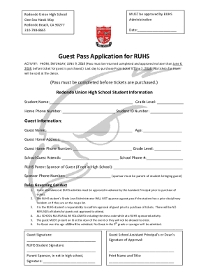 Fillable Online Guest Pass Application for RUHS - Redondo Union High ...