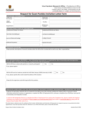 Fillable Online Request for Guest Postdoc Invitation Letter Form Fax ...