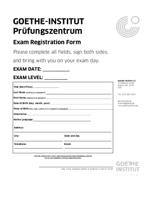 Fillable Online Exam Registration Form - Goethe-Institut Fax Email ...