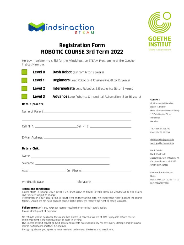 Fillable Online Robotic for Children - Robotics and Namibian Youth Fax ...