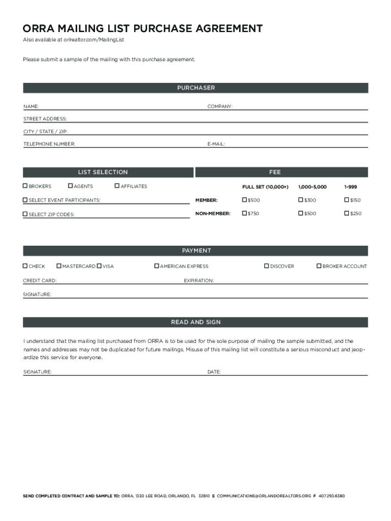 Fillable Online 6+ Mailing List Templates - Samples, Examples Fax Email ...