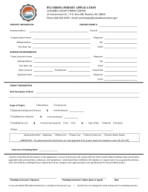 Fillable Online PLUMBING PERMIT APPLICATION - Catawba County Fax Email ...
