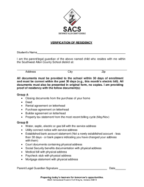 Fillable Online VERIFICATION OF RESIDENCY Student's Name (Last, First ...