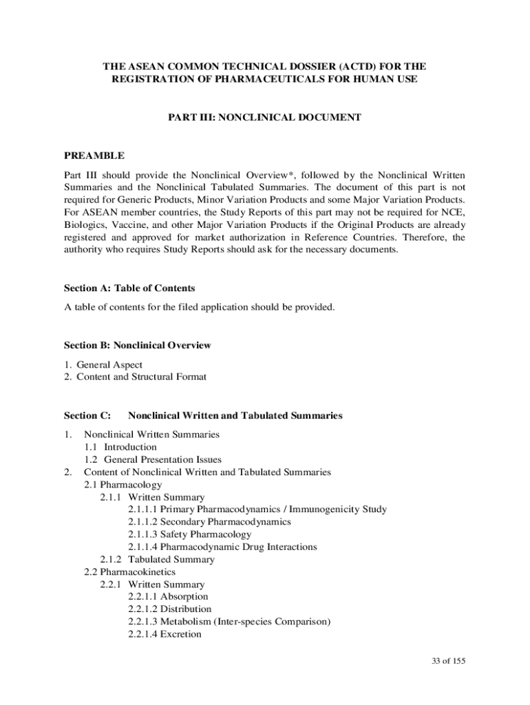 Fillable Online the asean common technical dossier (actd) for the Fax ...