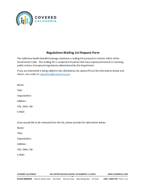 Fillable Online Regulations Mailing List Request Form Fax Email Print ...