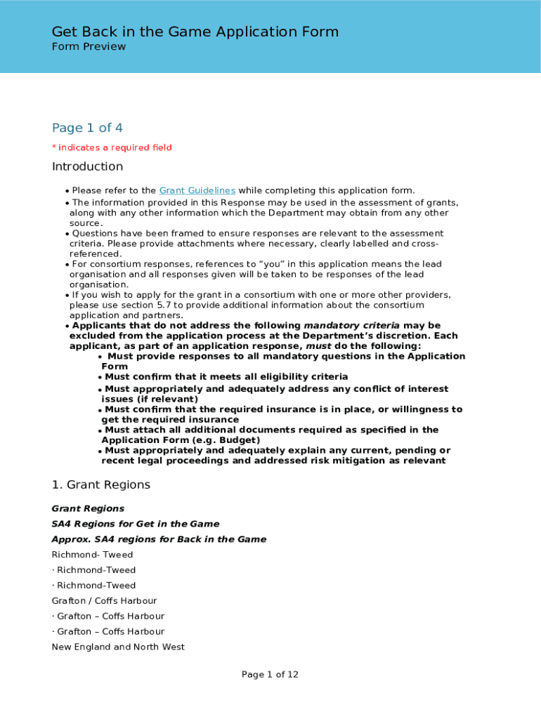 Fillable Online Get Back in the Game Application Form Fax Email Print ...