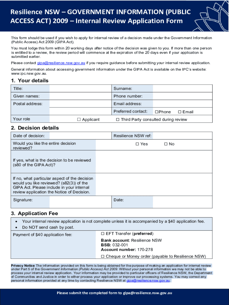 Fillable Online Internal Review Application Form - NSW Government Fax Email Print - pdfFiller