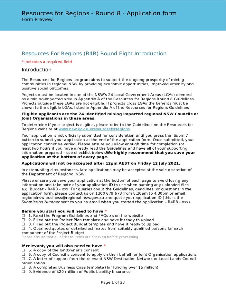 Fillable Online Resources for Regions - Round 8 - Application form Fax ...