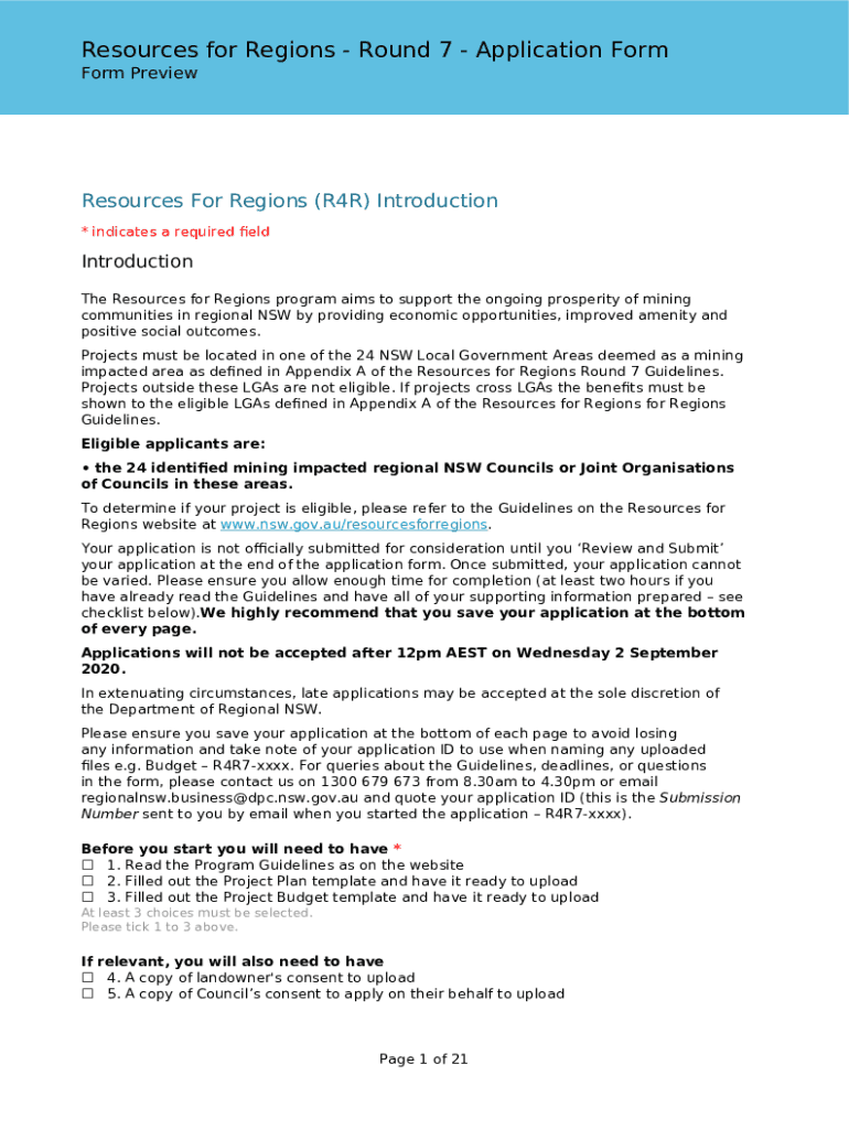 Fillable Online Resources for Regions - Round 7 - Application Form Fax ...