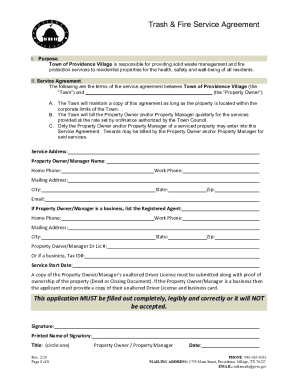 Fillable Online Trash & Fire Service Agreement Fax Email Print - pdfFiller