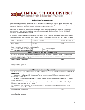 Fillable Online Student Mask Exemption Request & Medical Certification ...