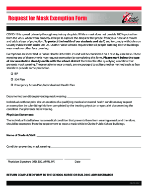 Fillable Online Request for Mask Exemption form - Olathe Public Schools ...