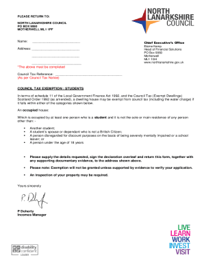Fillable Online Student Exemption Form.pdf - North Lanarkshire Council ...