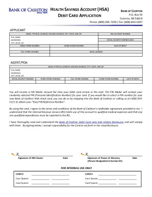 Fillable Online Health Savings Account Debit Card application Fax Email Print - pdfFiller