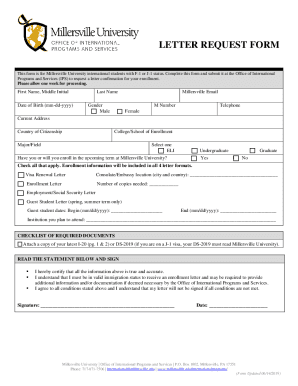 Fillable Online LETTER REQUEST FORM Millersville University Fax Email ...