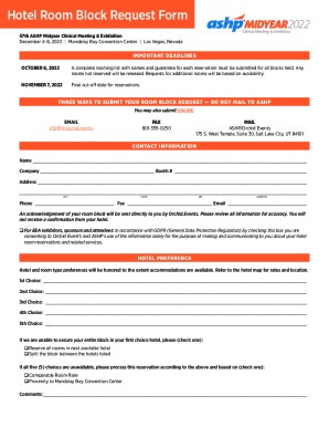 Fillable Online Hotel Reservation Form Hotel Room Block Request Form ...