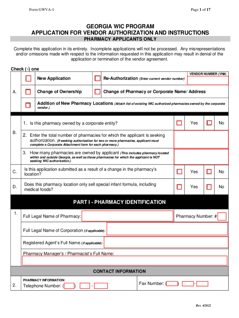 Fillable Online Georgia WIC Program Application for Vendor ...