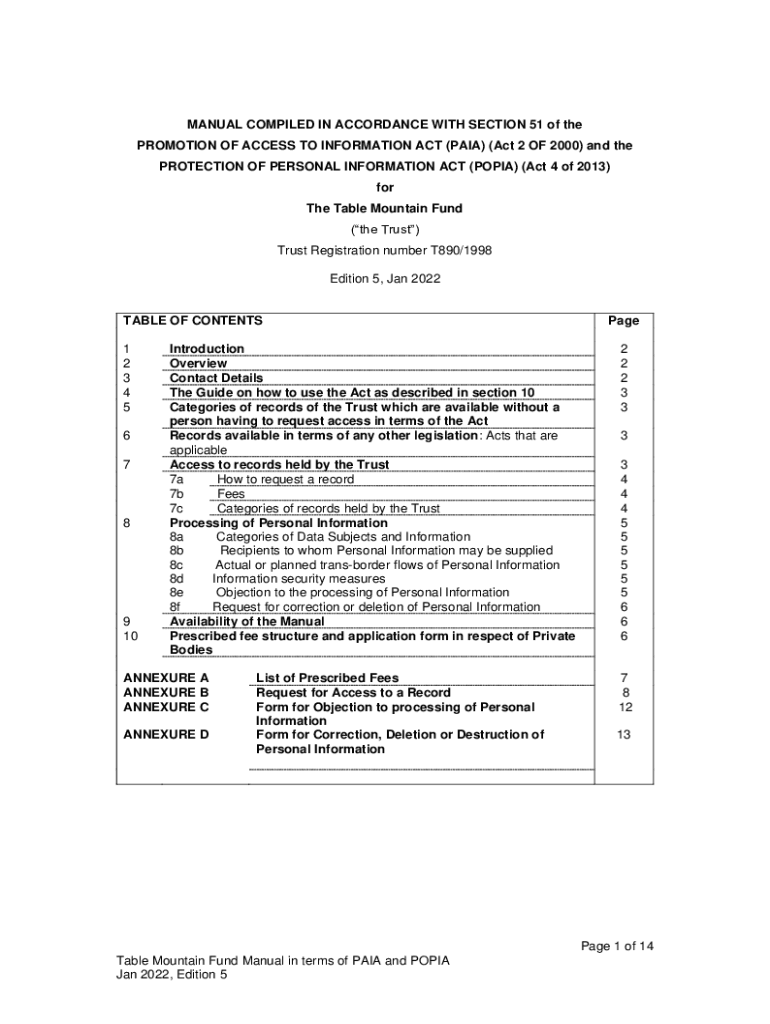 Fillable Online PROMOTION OF ACCESS TO INFORMATION ACT (PAIA) (Act 2 OF 2000) and the Fax Email ...