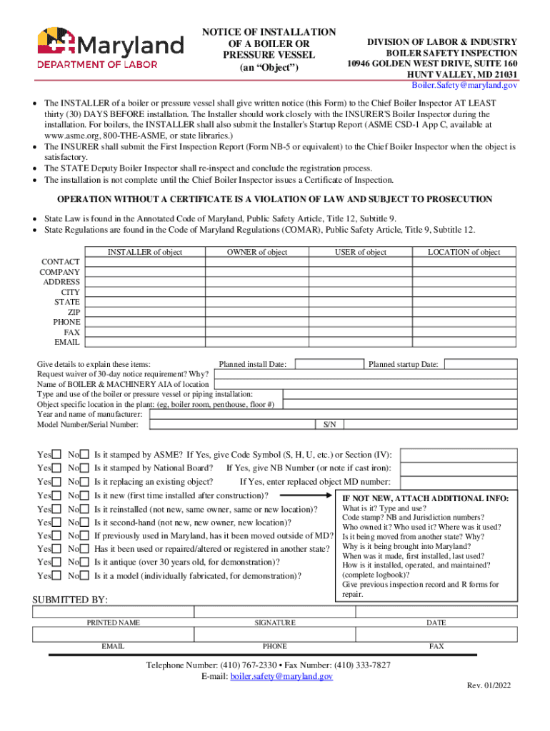 Fillable Online Boiler and Pressure Vessel Safety - Safety Inspection ...