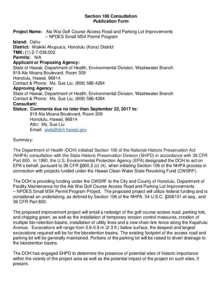 Fillable Online Section 106 Consultation Publication Form Project Name ...