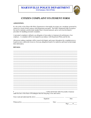 Fillable Online CITIZEN COMPLAINT STATEMENT FORMMarysville, WA Fax ...