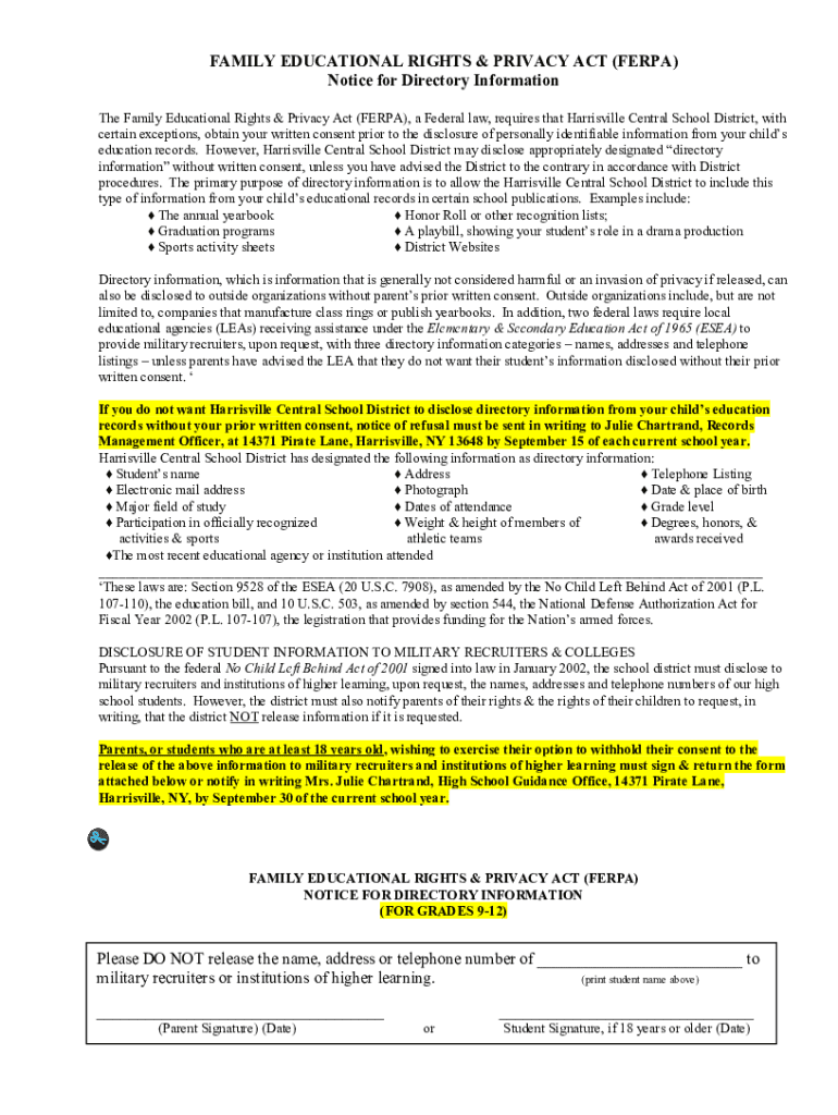 Fillable Online What is the Family Educational Rights and Privacy Act (FERPA)? Fax Email Print ...