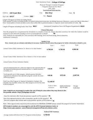Fillable Online Physical Therapist Assistant Program CostsCollege of ...