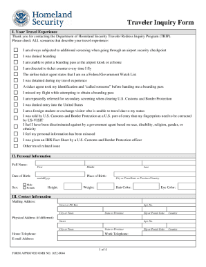 Fillable Online Fillable Traveler Inquiry Form (Department of Homeland ...