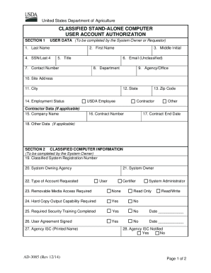 Fillable Online Classified Stand-Alone Computer User Account ...