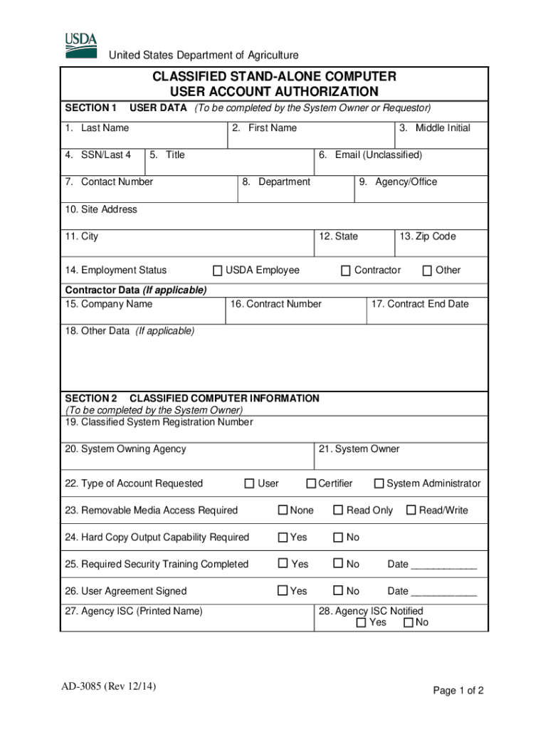 Fillable Online Classified Stand-Alone Computer User Account Authorization. Classified Stand ...
