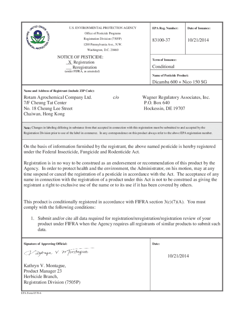 Fillable Online US EPA, Pesticide Product Label, DICAMBA 600 + NICO 150 ...