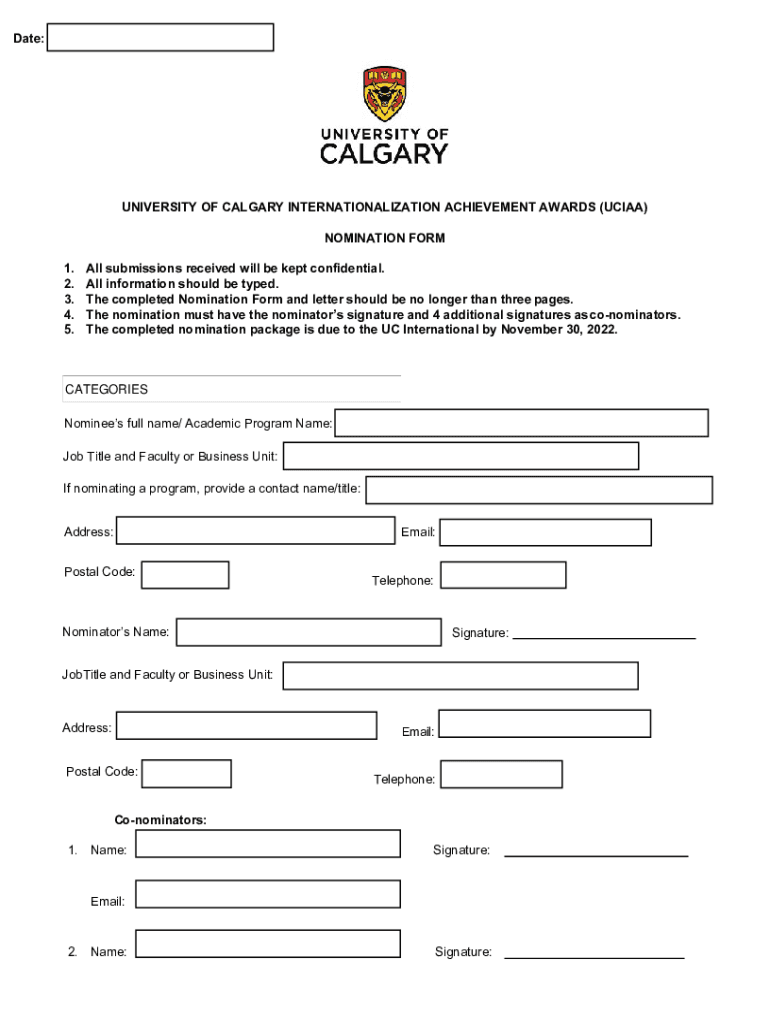 Fillable Online UCIAA - Nomination Form 2023 v2.pdf - University of ...