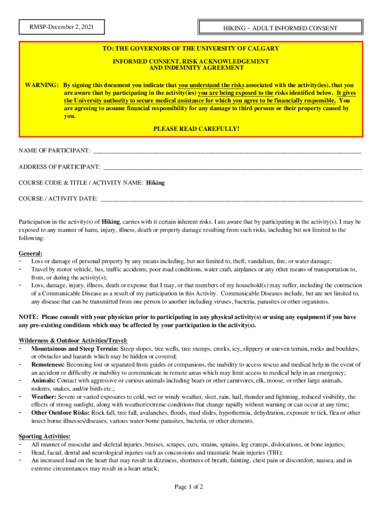 Fillable Online INFORMED CONSENT & ACKNOWLEDGMENT OF RISK FORM Fax Email Print - pdfFiller