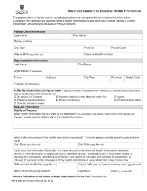 Fillable Online Disclosure of health information under the Health ...