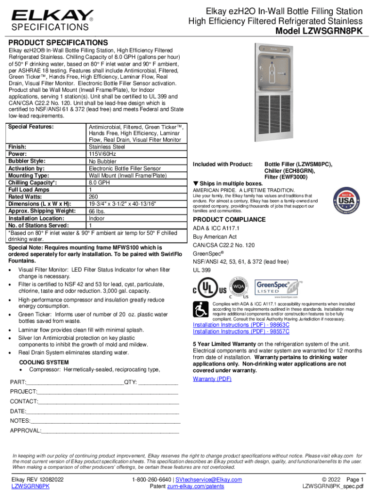 Fillable Online ezH2O Bottle Filling Stations - Elkay Fax Email Print - pdfFiller