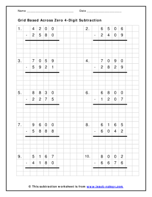 Fillable Online Grid Based Across Zero 4-Digit Subtraction. Math ...