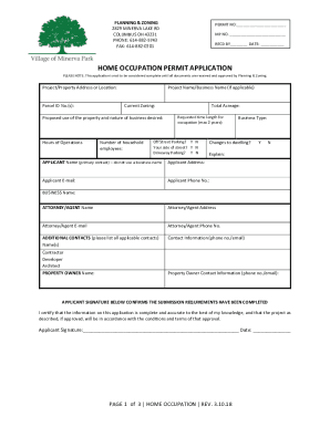 Fillable Online HOME OCCUPATION PERMIT APPLICATION - Minerva Park Fax ...