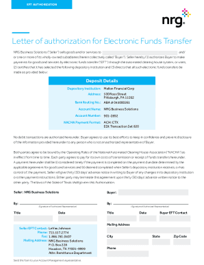 Fillable Online Letter of authorization for Electronic Funds Transfer Fax Email Print - pdfFiller