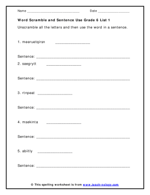 Fillable Online FREE Printable Sentence Scramble Worksheets for Kids ...
