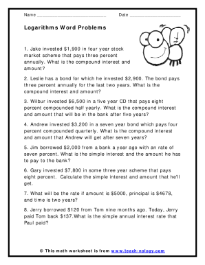 Fillable Online Topic : Logarithm Word Problems- Worksheet 1 Fax Email ...
